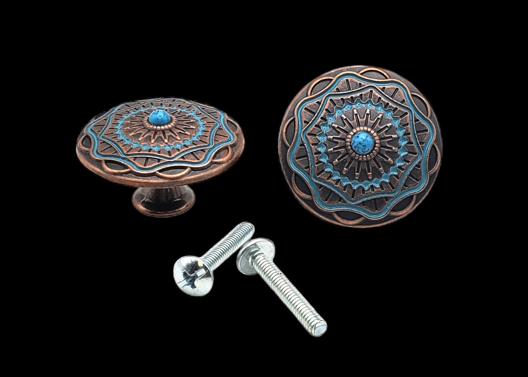 Texico Turquoise Cabinet Knobs (pair) Antique Copper - Etsy