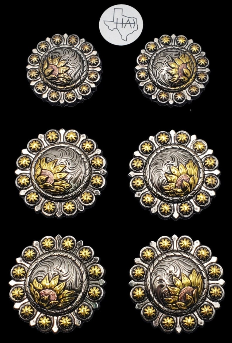Sunflower Berry Saddle Concho Set Antique Nickel Copper and - Etsy