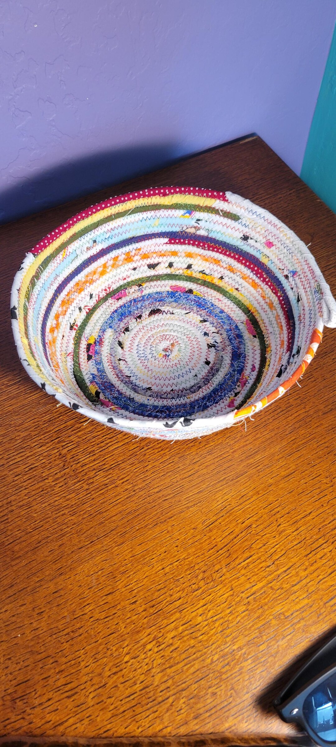 Coiled Fabric Scrap Bowl – Handmade Catchall or Key Dish – Upcycled ...