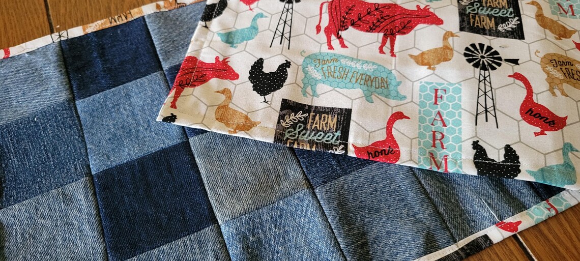 Upcycled Denim Placemats – Set of 2 – Handmade Patchwork Table Mats ...