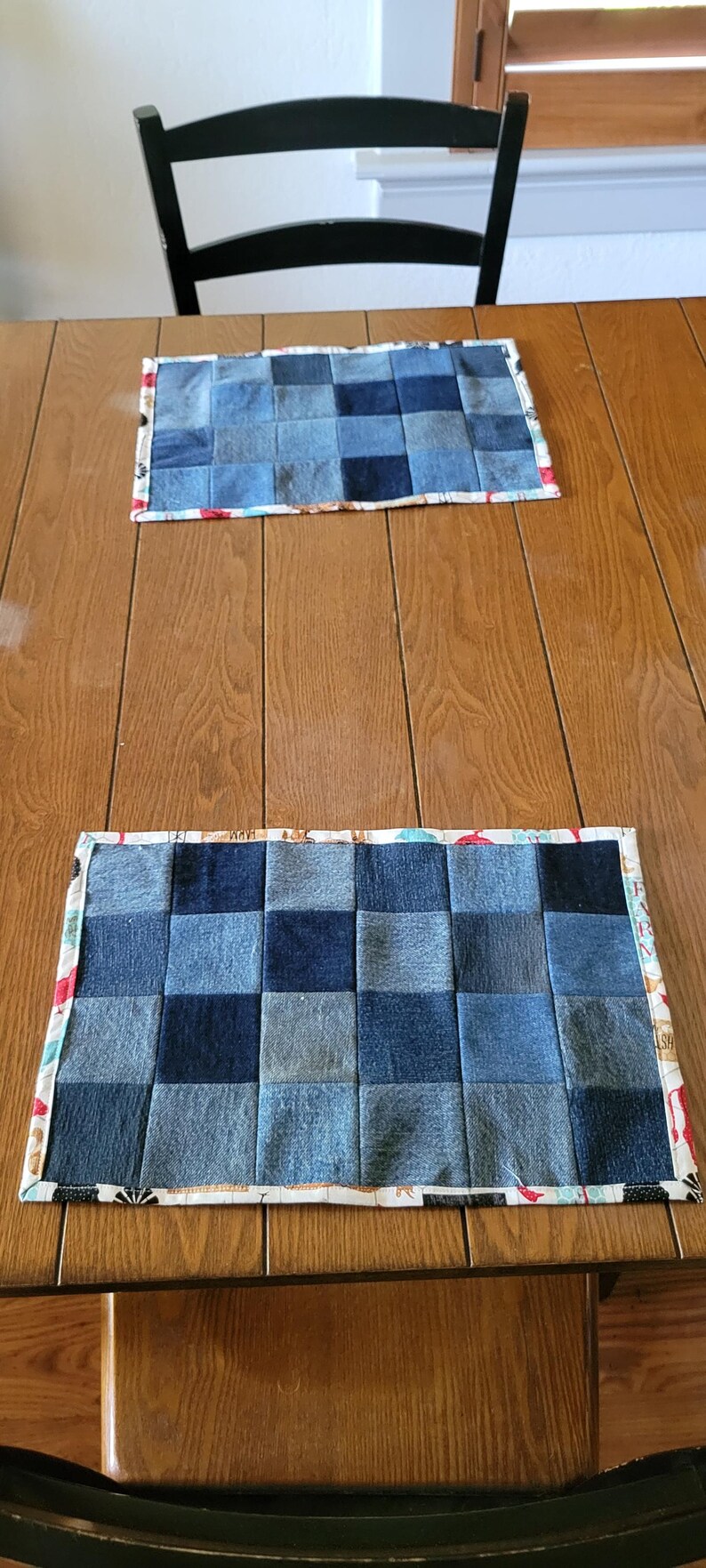 Upcycled Denim Placemats – Set of 2 – Handmade Patchwork Table Mats ...
