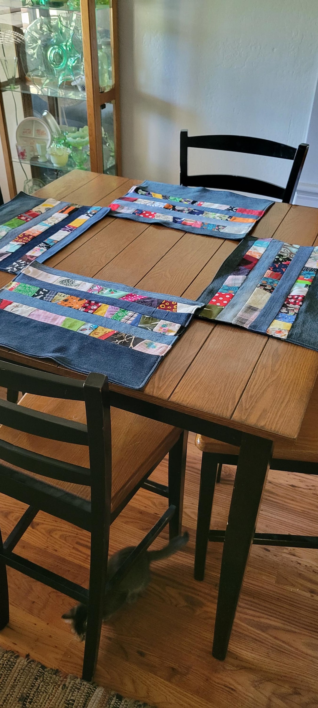 Colorful Patchwork Denim Placemats – Set of 4 – Handmade Upcycled Table ...
