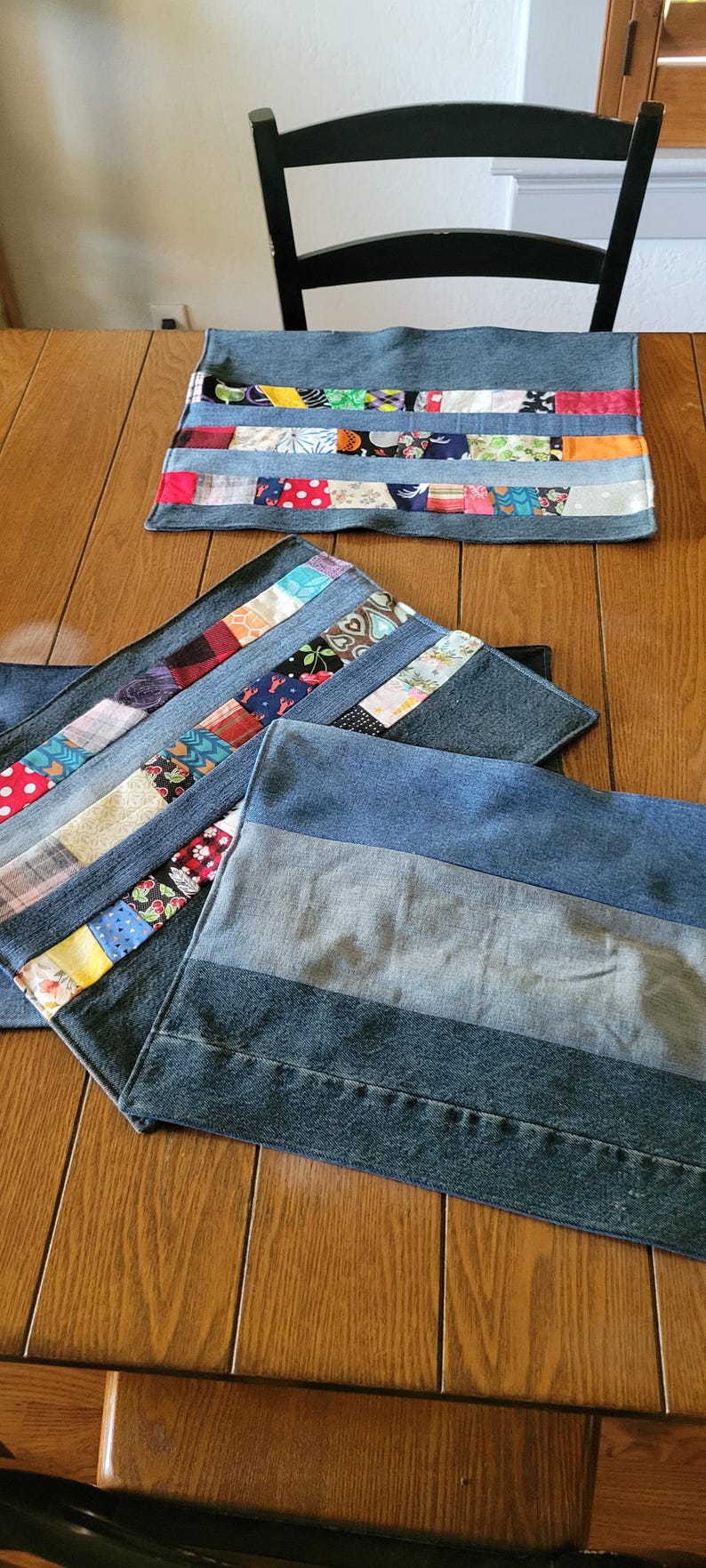 Colorful Patchwork Denim Placemats – Set of 4 – Handmade Upcycled Table ...