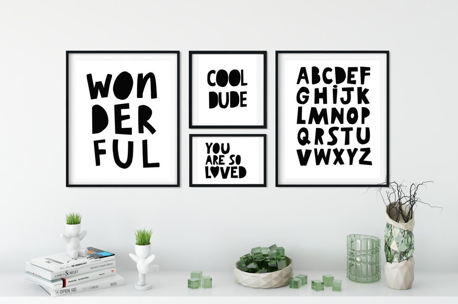 Alphabet Printable Wall Art abc's Print Black and White | Etsy