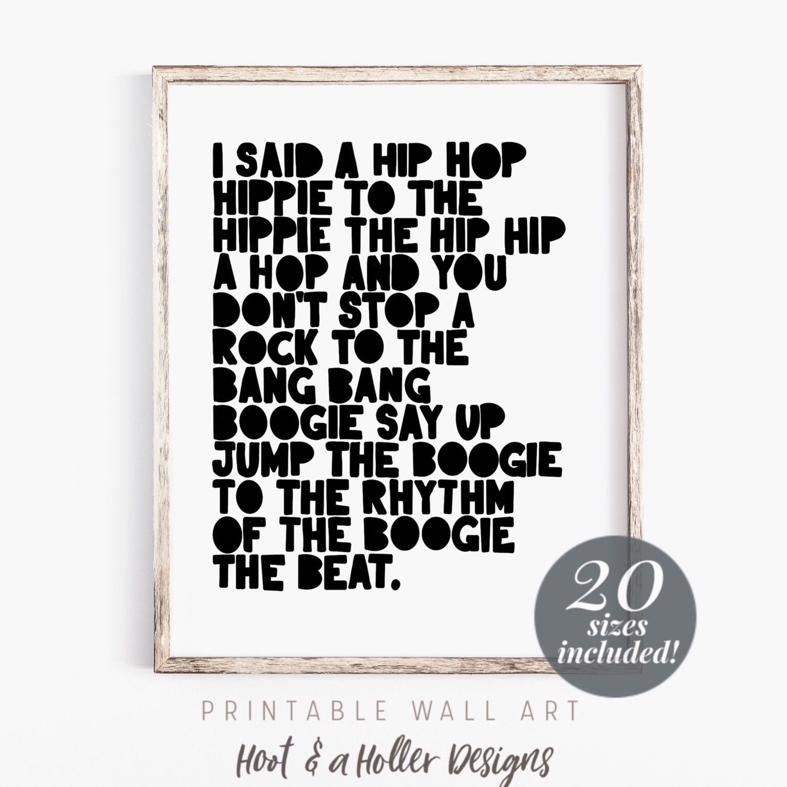 Rappers Delight Hip Hop Printable Wall Art | Nursery Print Black and ...