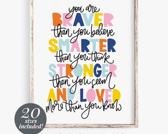 You Are Braver Printable Art... Nursery Decor, Inspirational Quote Kids ...