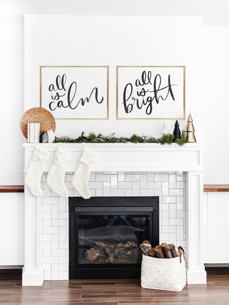 All is Calm and Bright Printable Wall Art Christmas set of 2 | Etsy