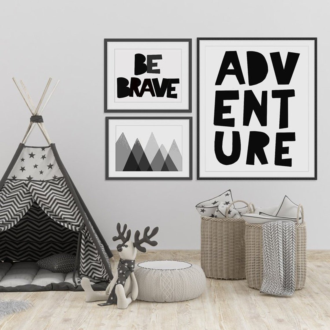 Adventure Awaits Mountains Printable Wall Art | Monochrome Nursery ...