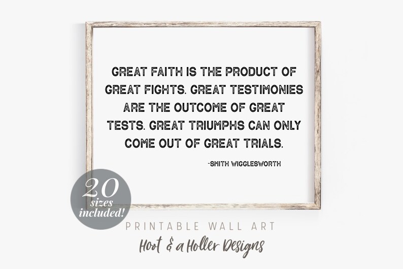 Great Faith Printable Wall Art Scripture Smith Wigglesworth | Etsy