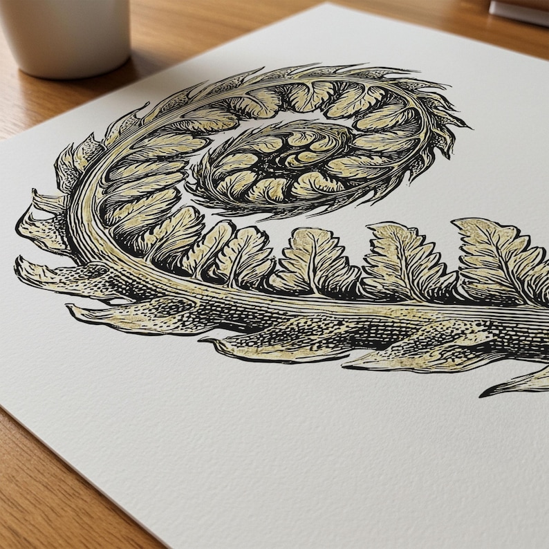 Vintage Botanical Fern Illustration, Spiral Koru Plant Wall Art ...