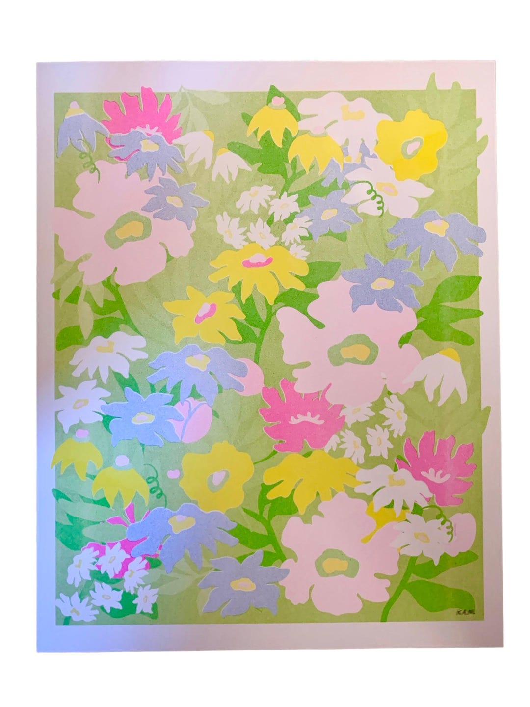 Risograph Print - Flower Field (greens) 11x14” - Etsy