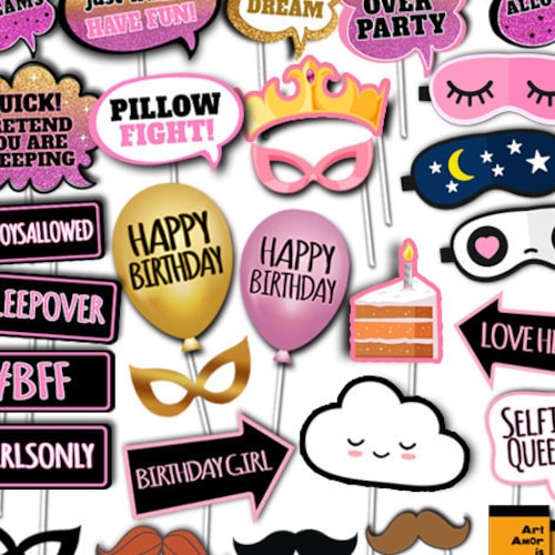 Girl Sleepover Photo Booth Props Girl Birthday Party Props | Etsy