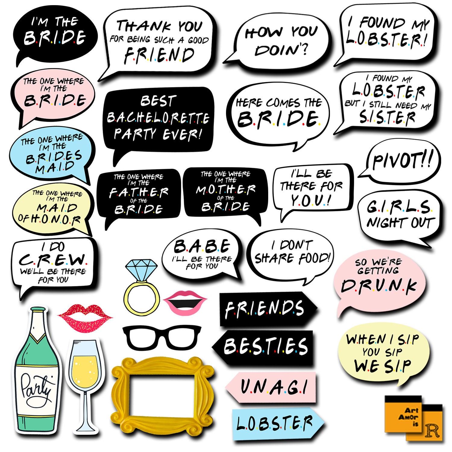 Friends Bachelorette Party Photo Booth Props, Bridal Shower Party ...