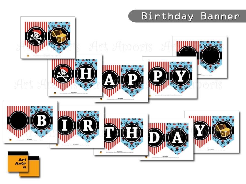 Pirates Party Banner Birthday Banner Pirate Printables | Etsy