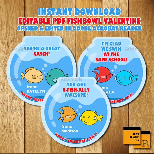 Valentine Printables Valentiness Day Goldfish Fishbowl - Etsy