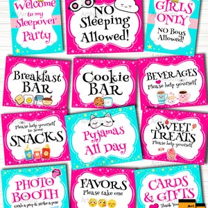 Sleepover Party Signs, Pajama Party, Slumber Party, Birthday Party ...