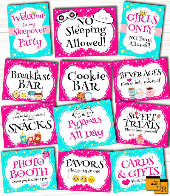 Sleepover Party Signs Pajama Party Slumber Party Birthday - Etsy