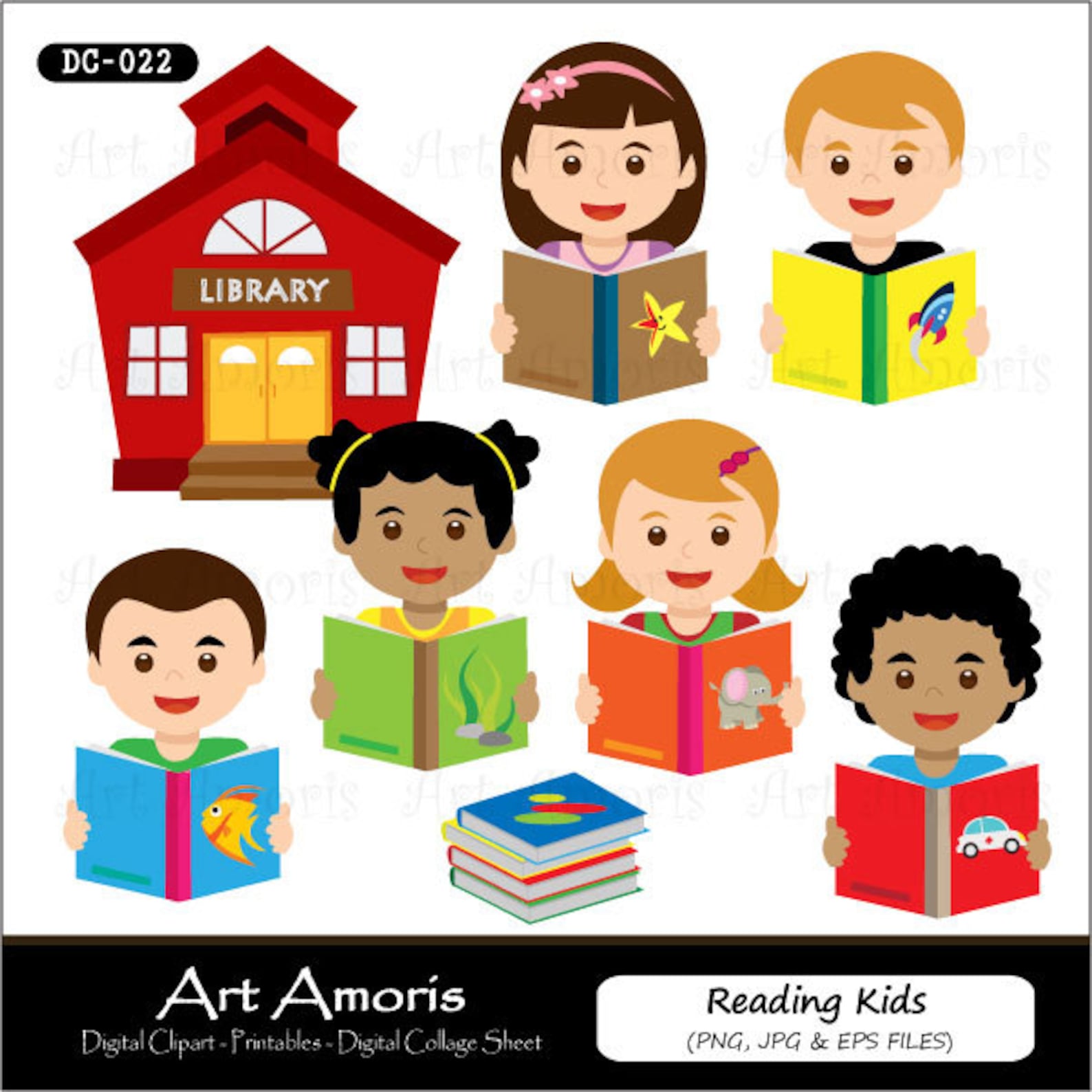 Reading Kids, Clipart, Digital Clip Art, Education Book Clip Art, Kids ...