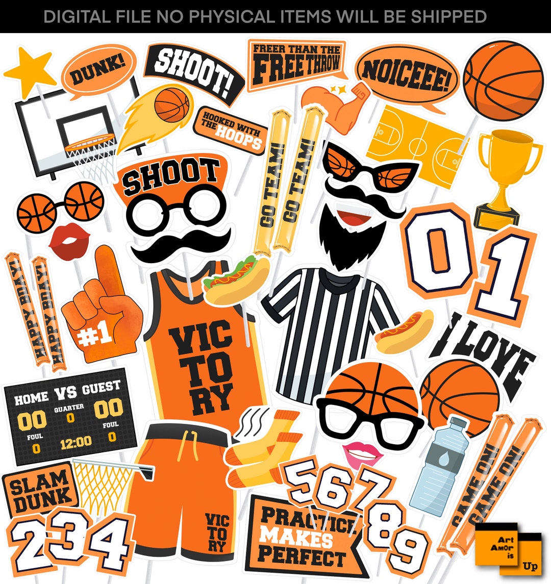 Basketball Team Party Photo Booth Props, Sports Party Printables Basket ...