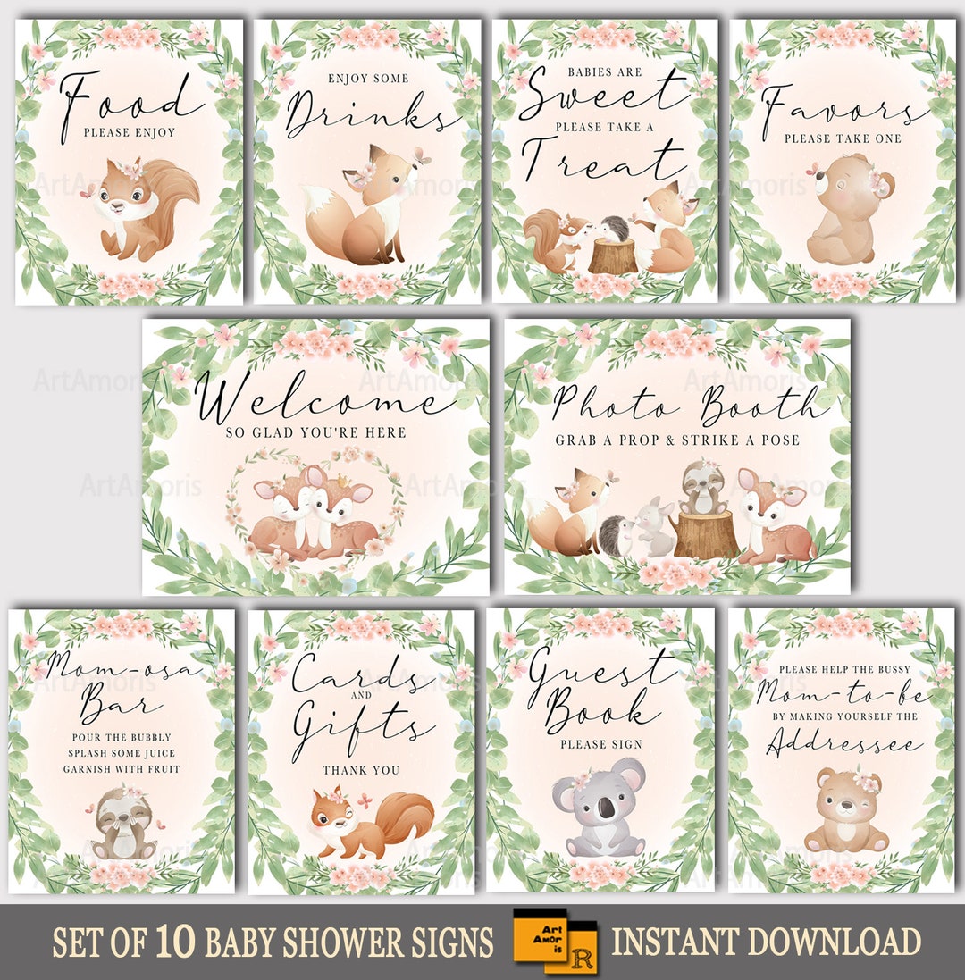 Woodland Baby Shower Party Signs, Woodland Table Signs, Welcome Sign ...