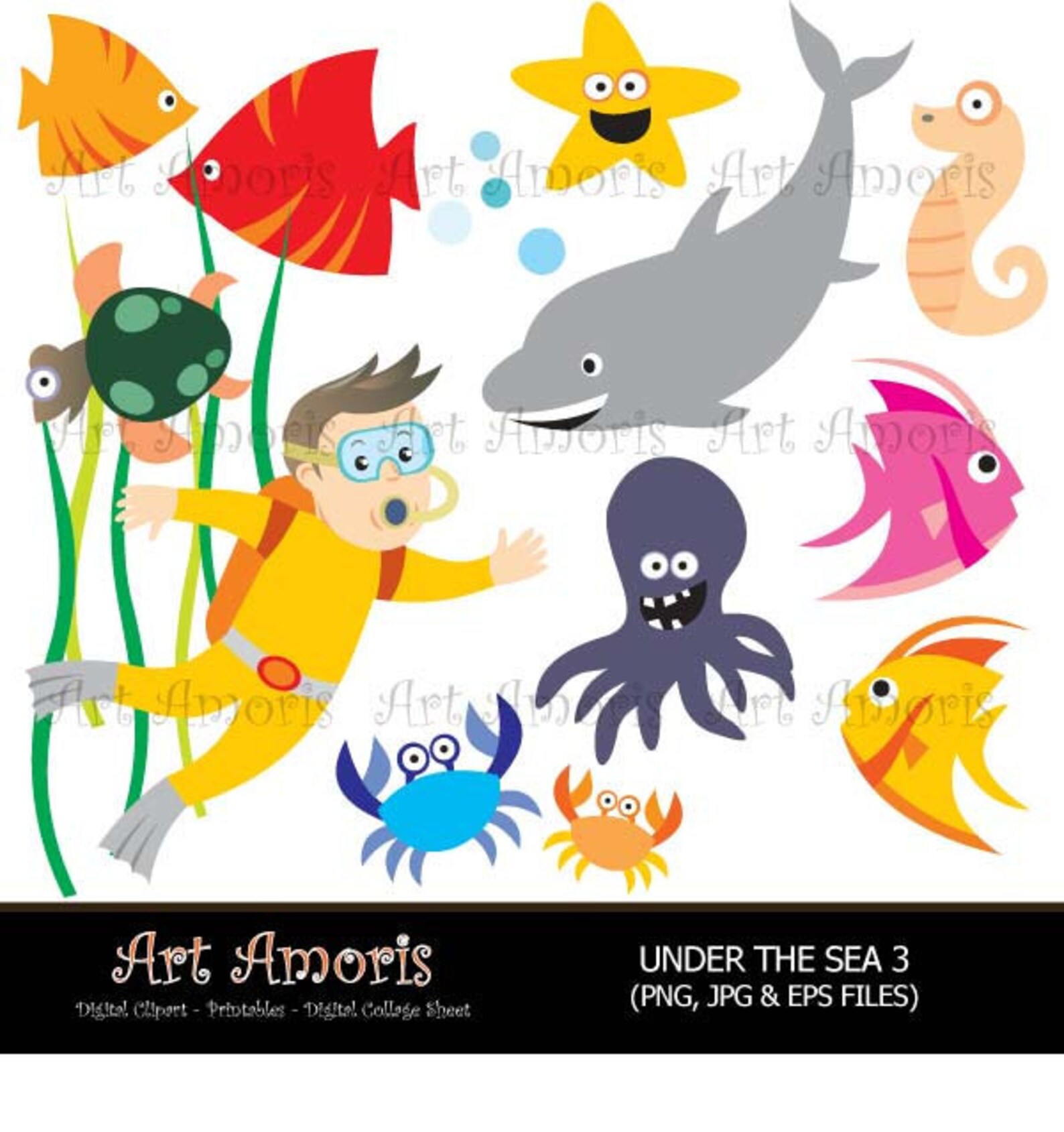 Under the Sea Diver Fish Under Water Sea Animal Clipart - Etsy