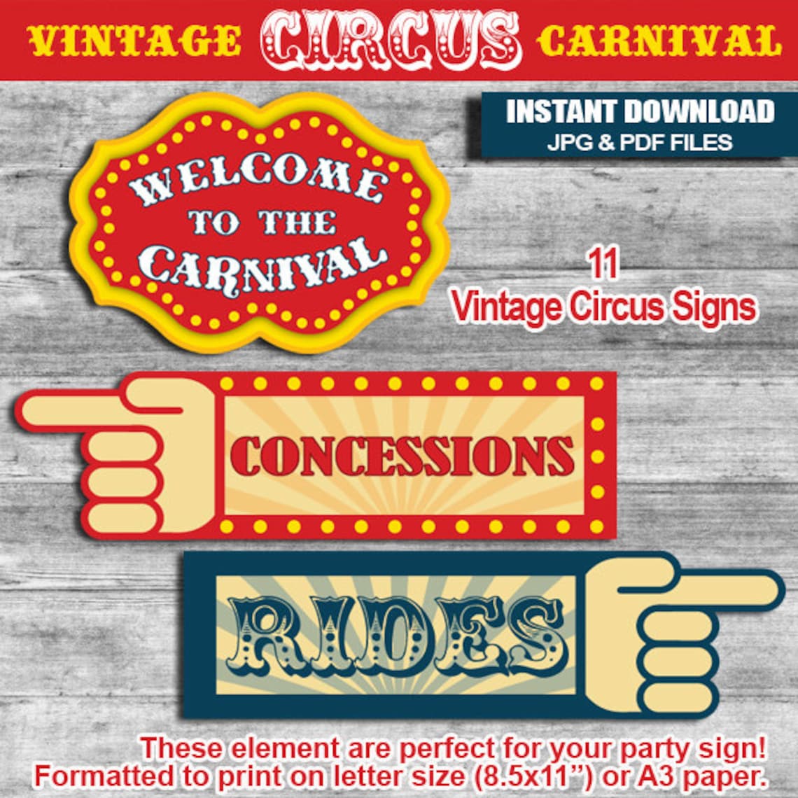 Vintage Circus Carnival Party Signs Instant Download A3 Size - Etsy