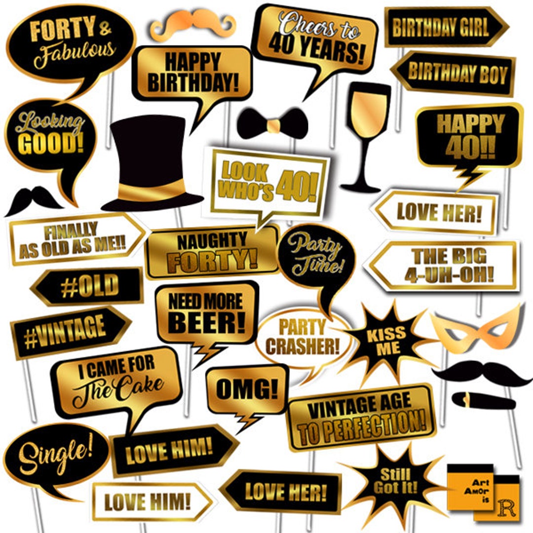 40th Birthday Photo Booth Props, Forty Birthday Party Props, DIY Photo ...