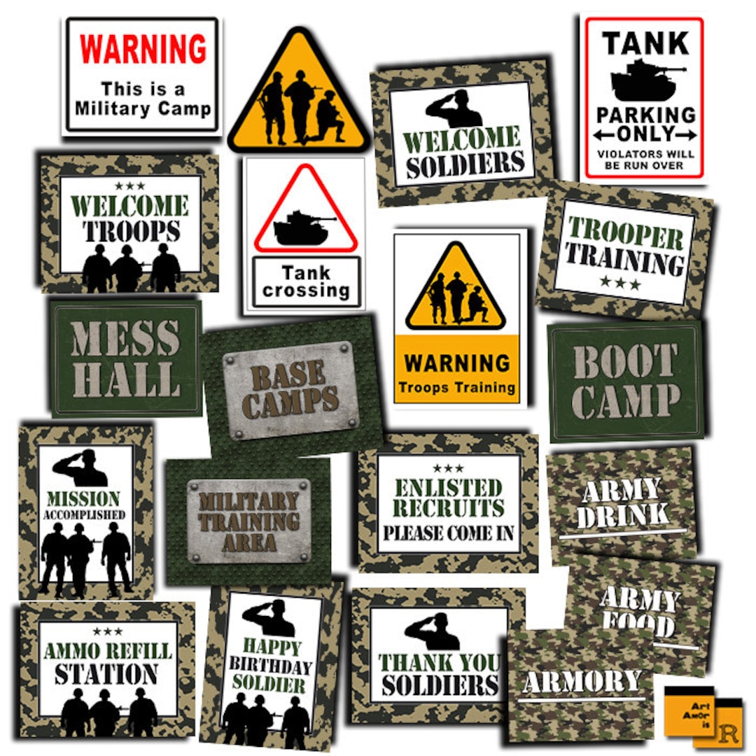 Army Military Birthday Party Signs, Army Campout Birthday Party ...