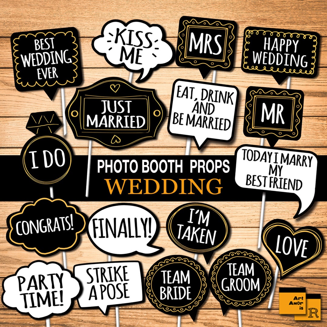 Wedding Photo Booth Props, Wedding Party Printables, Bride Groom Props ...