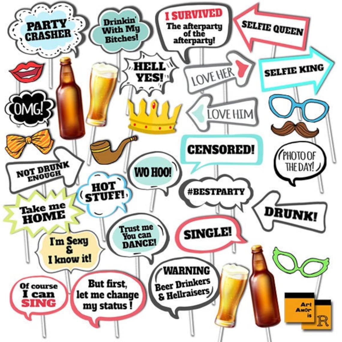 Adult Birthday Photo Booth Props Adult Birthday Party Props - Etsy