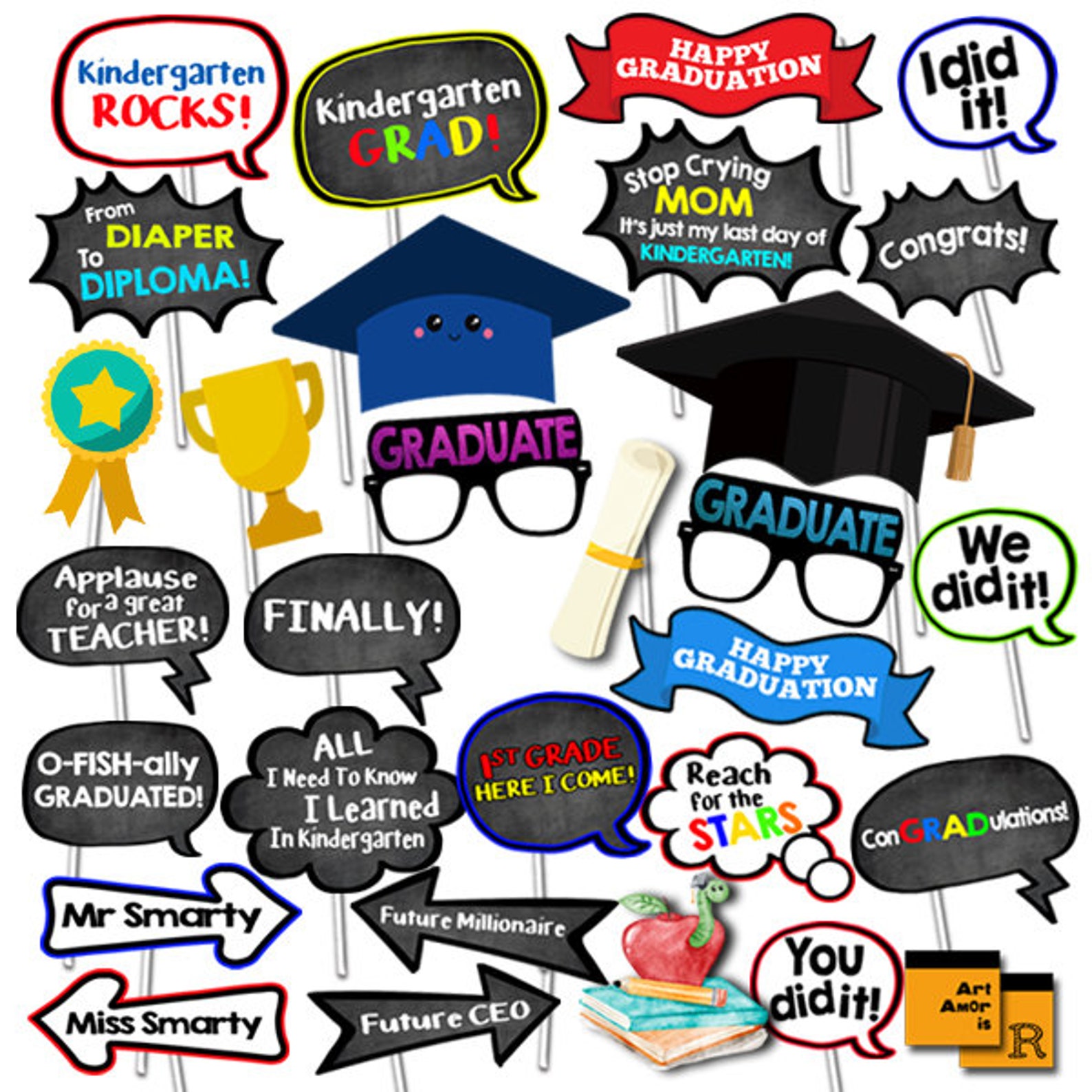 Kindergarten Graduation Photo Booth Props, Kindergarten Grad Party ...