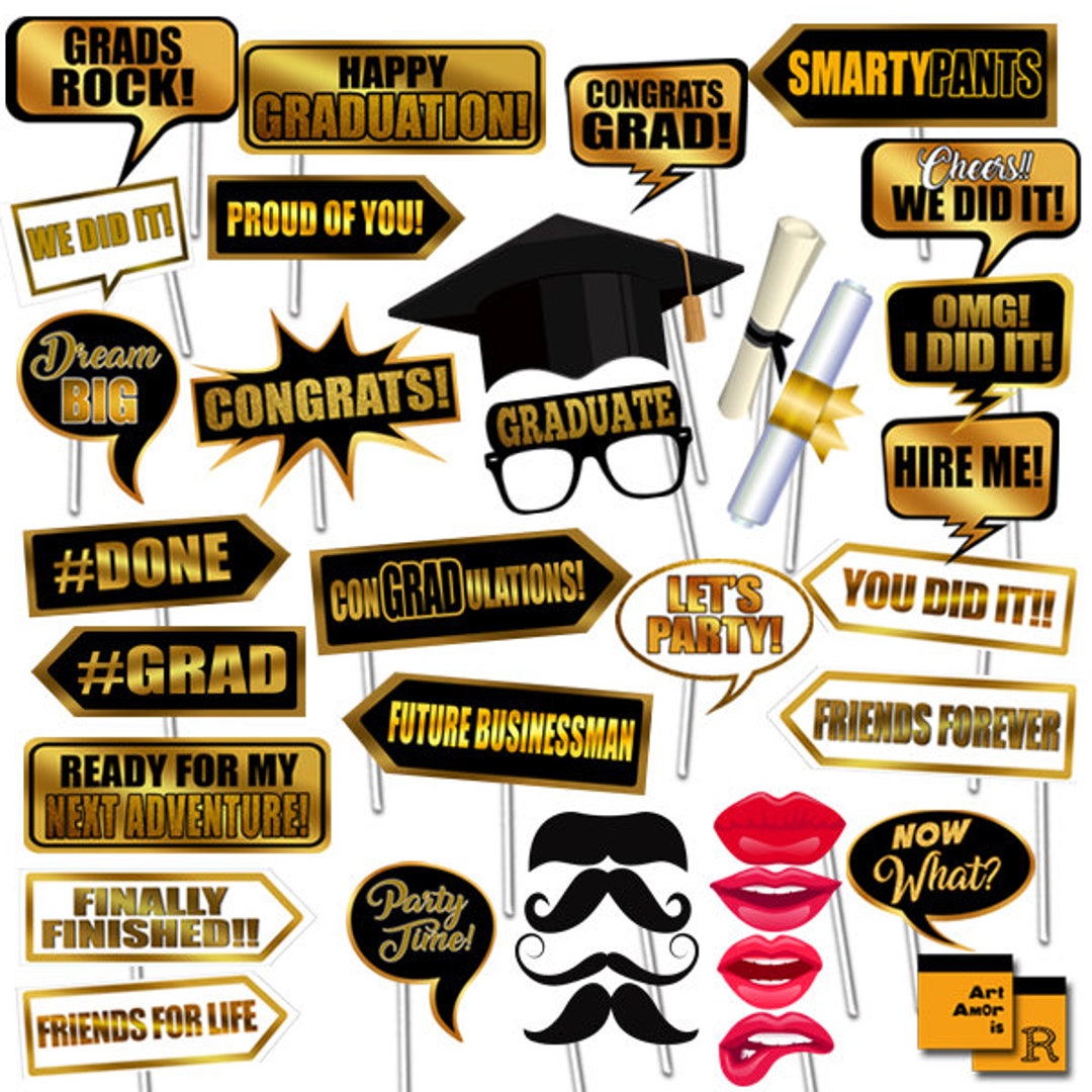 Graduation Photo Booth Props, Graduation Party Printables, Digital ...