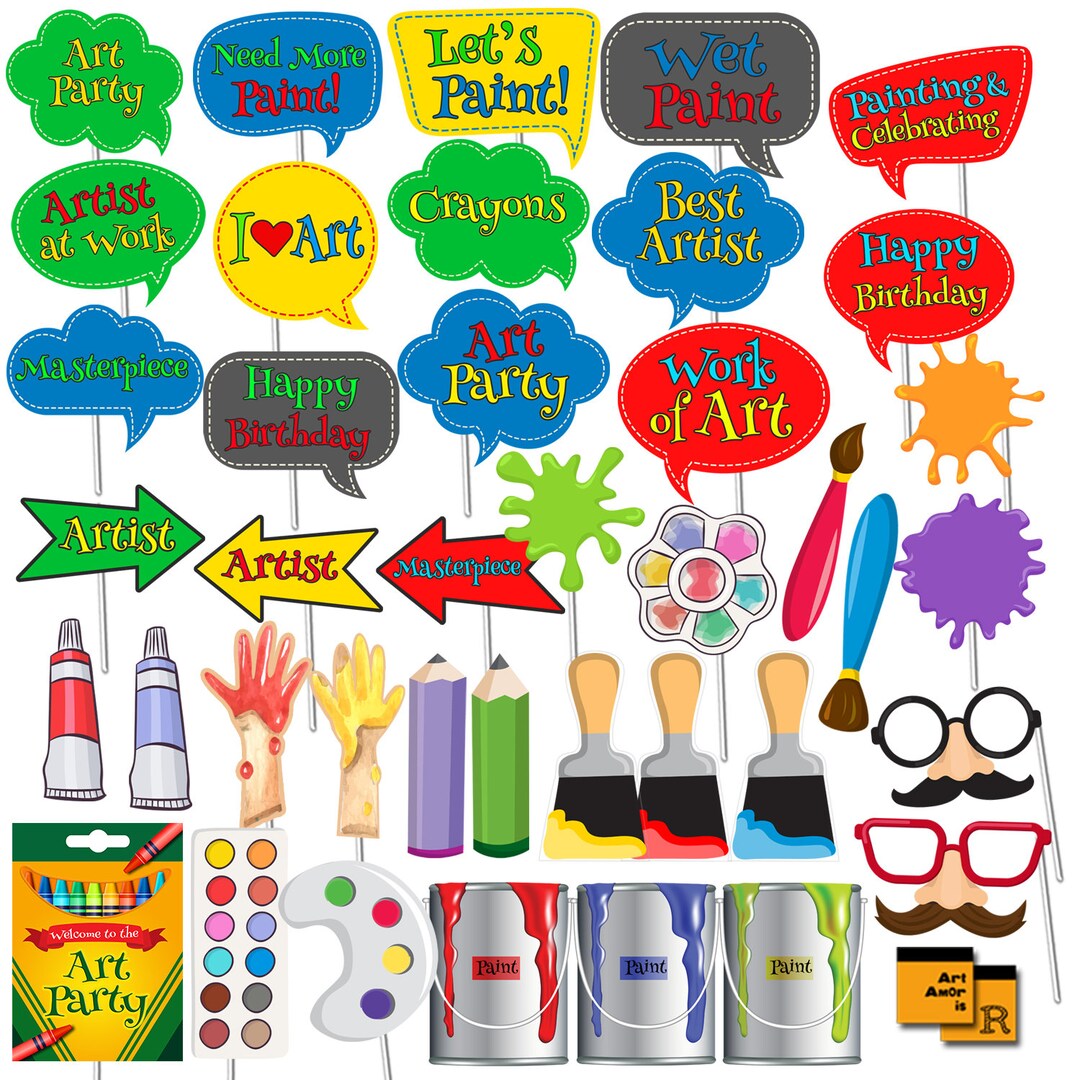 Art Party Photo Booth Props, Art Birthday Party Printables, Crayon ...