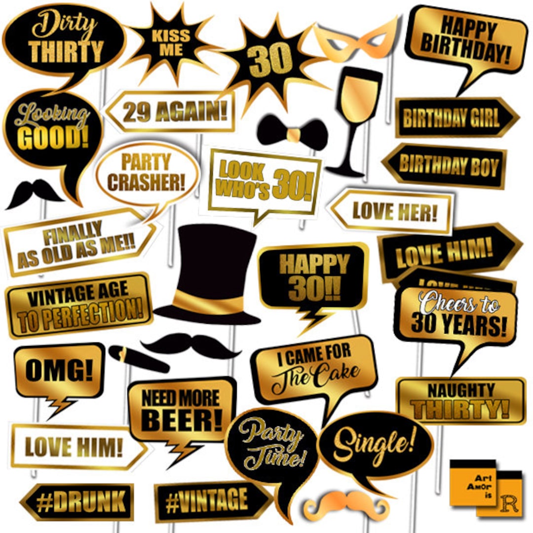 30th Birthday Photo Booth Props, Thirty Birthday Party Props, DIY Photo ...