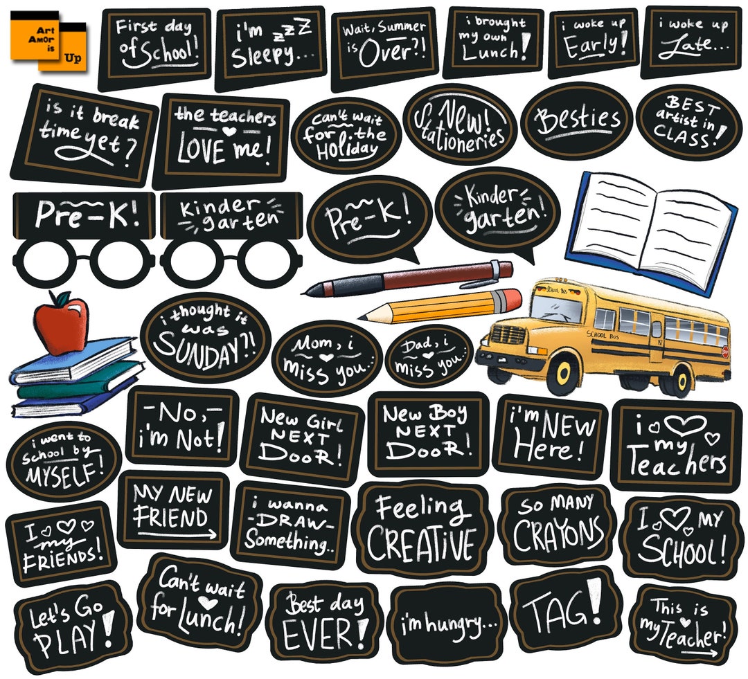 Pre-k Kindergarten Back to School Photo Booth Props, First Day of ...