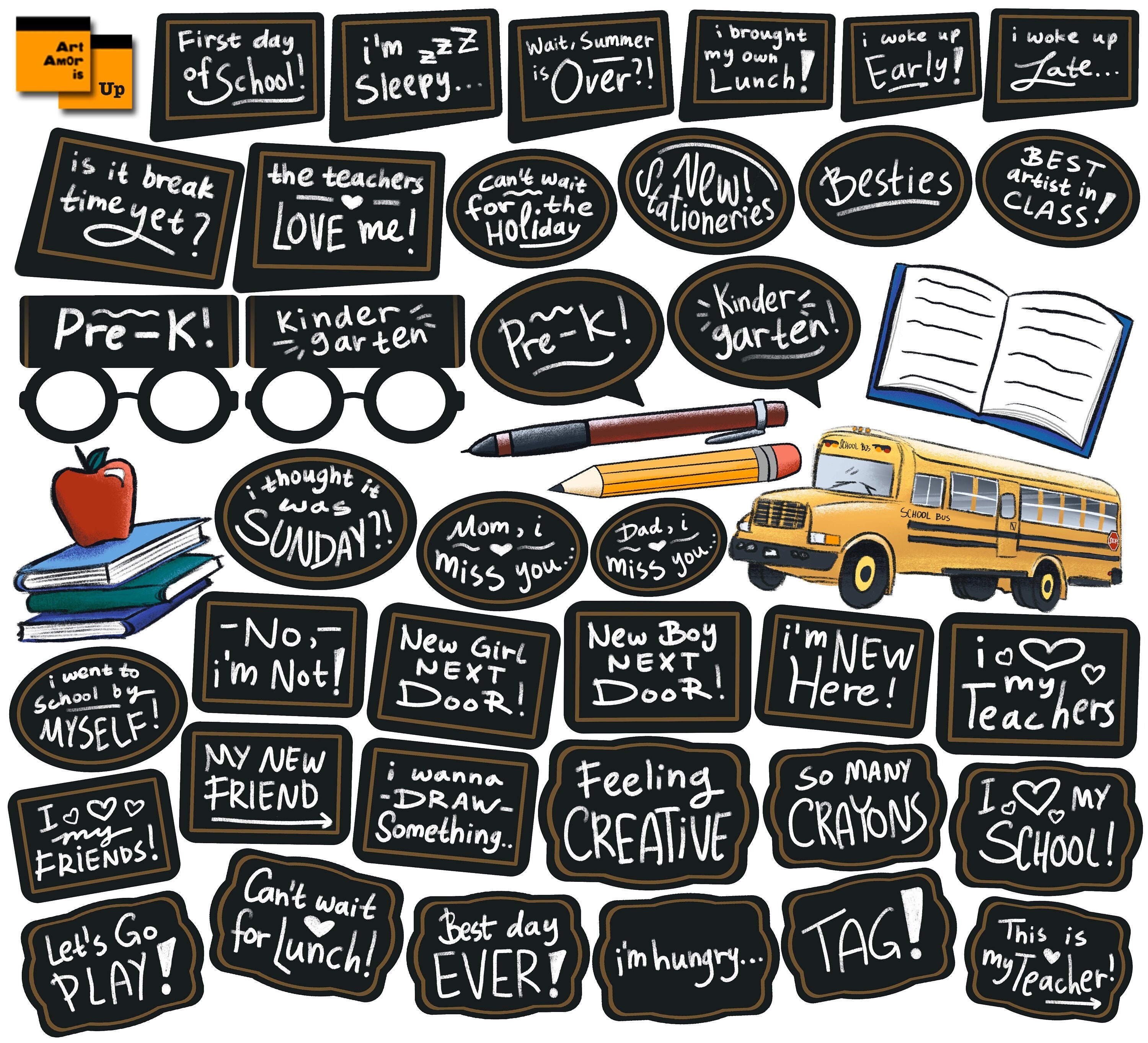 Pre-k Kindergarten Back to School Photo Booth Props, First Day of ...
