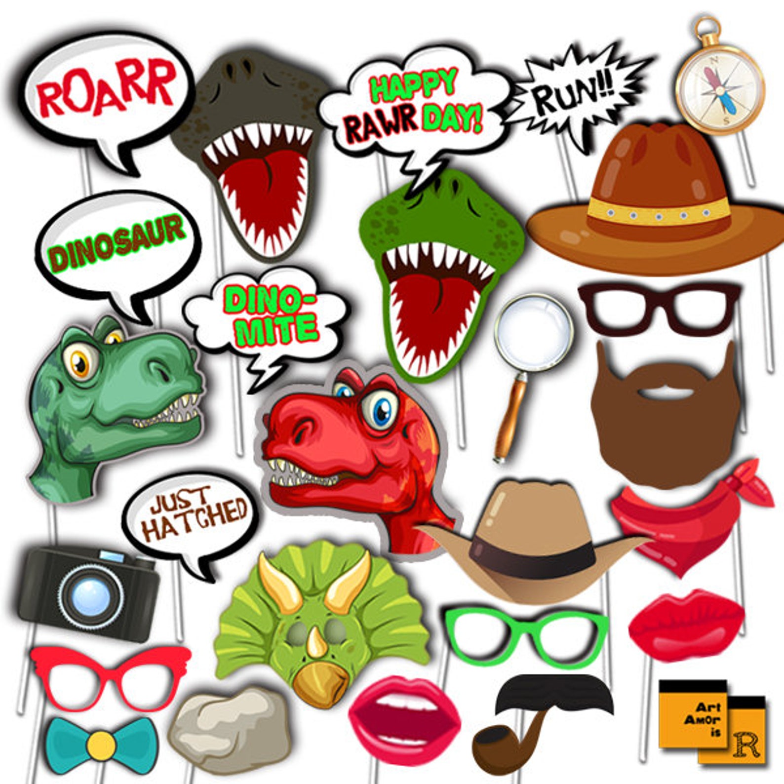 Dinosaur Photo Booth Props Printable Dinosaur Photobooth | Etsy
