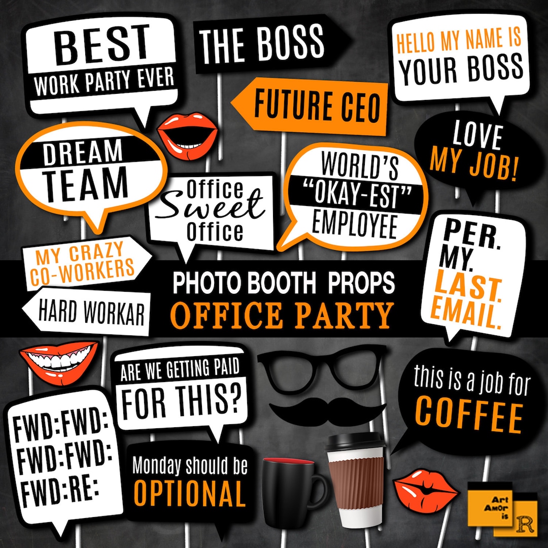 Office Party Photo Booth Props, Funny Adult Work Party Printables ...