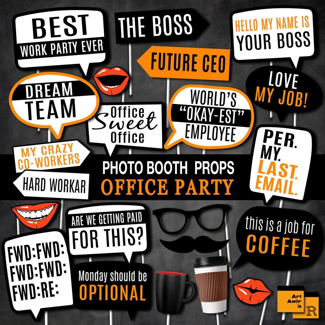 Office Party Photo Booth Props, Funny Adult Work Party Printables ...