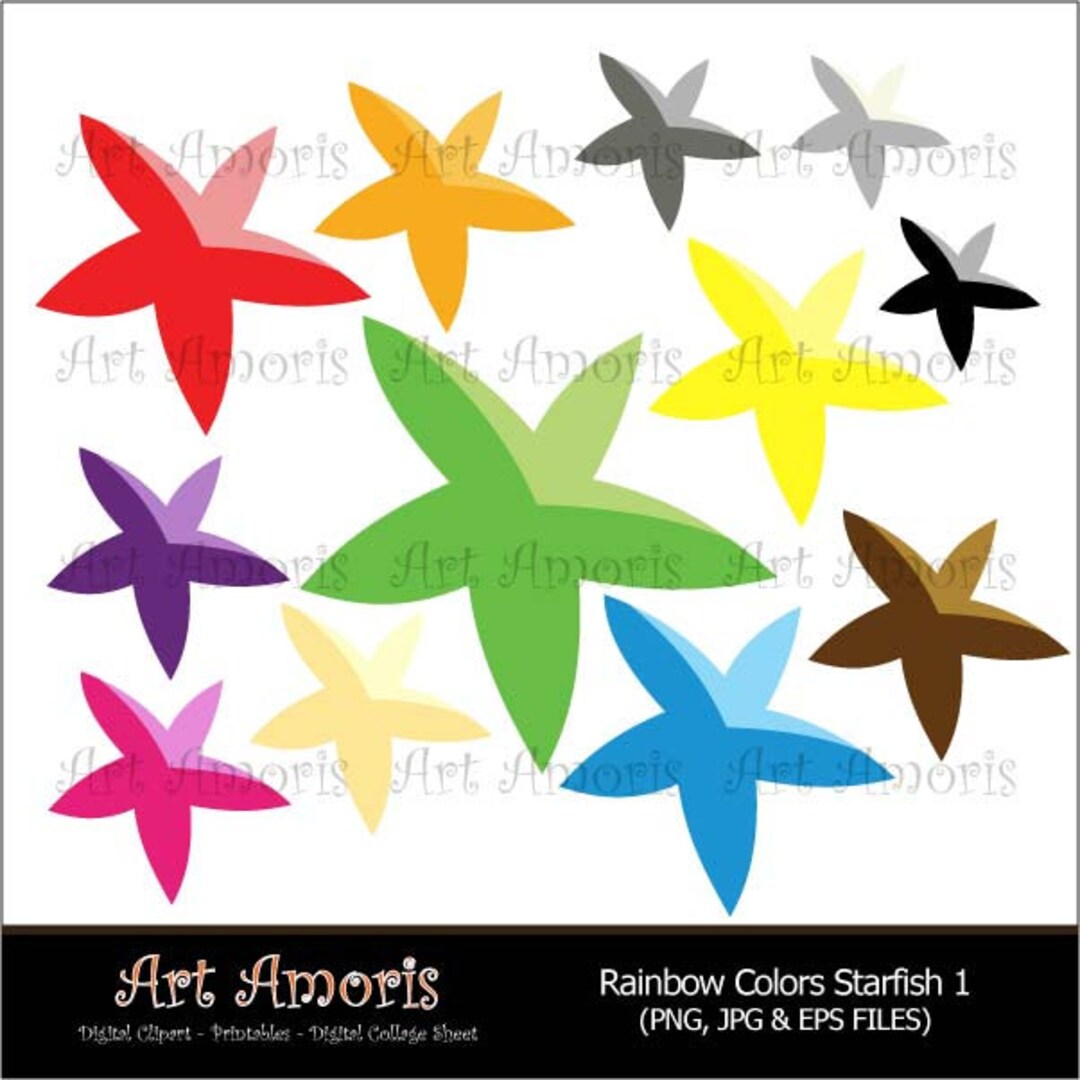 Rainbow Colors Starfish 1 **INSTANT DOWNLOAD** Digital Clip Art TFP-20 ...