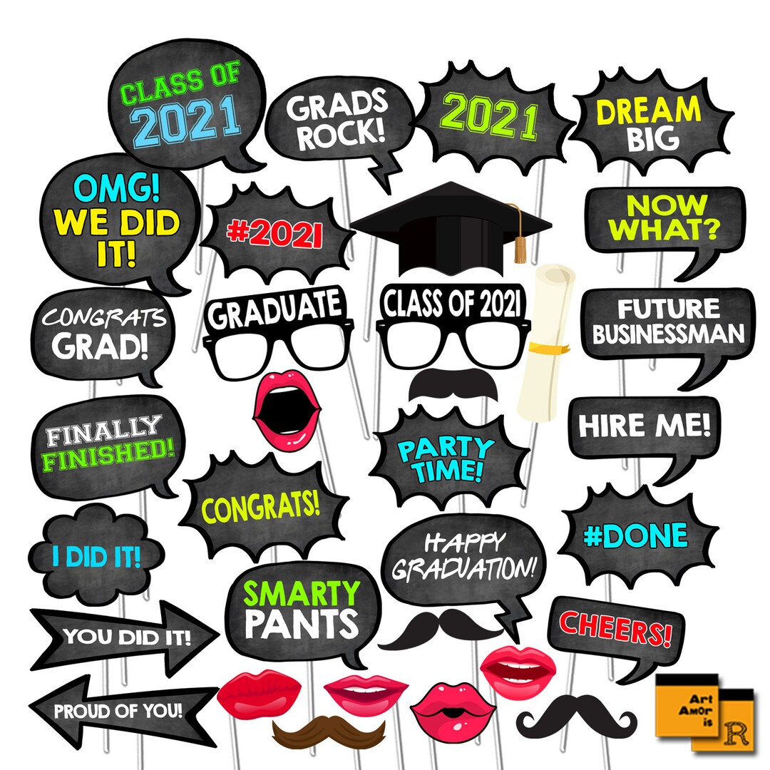 Class of 2021 Photo Booth Props, Graduation Party Props, Grad Photo ...