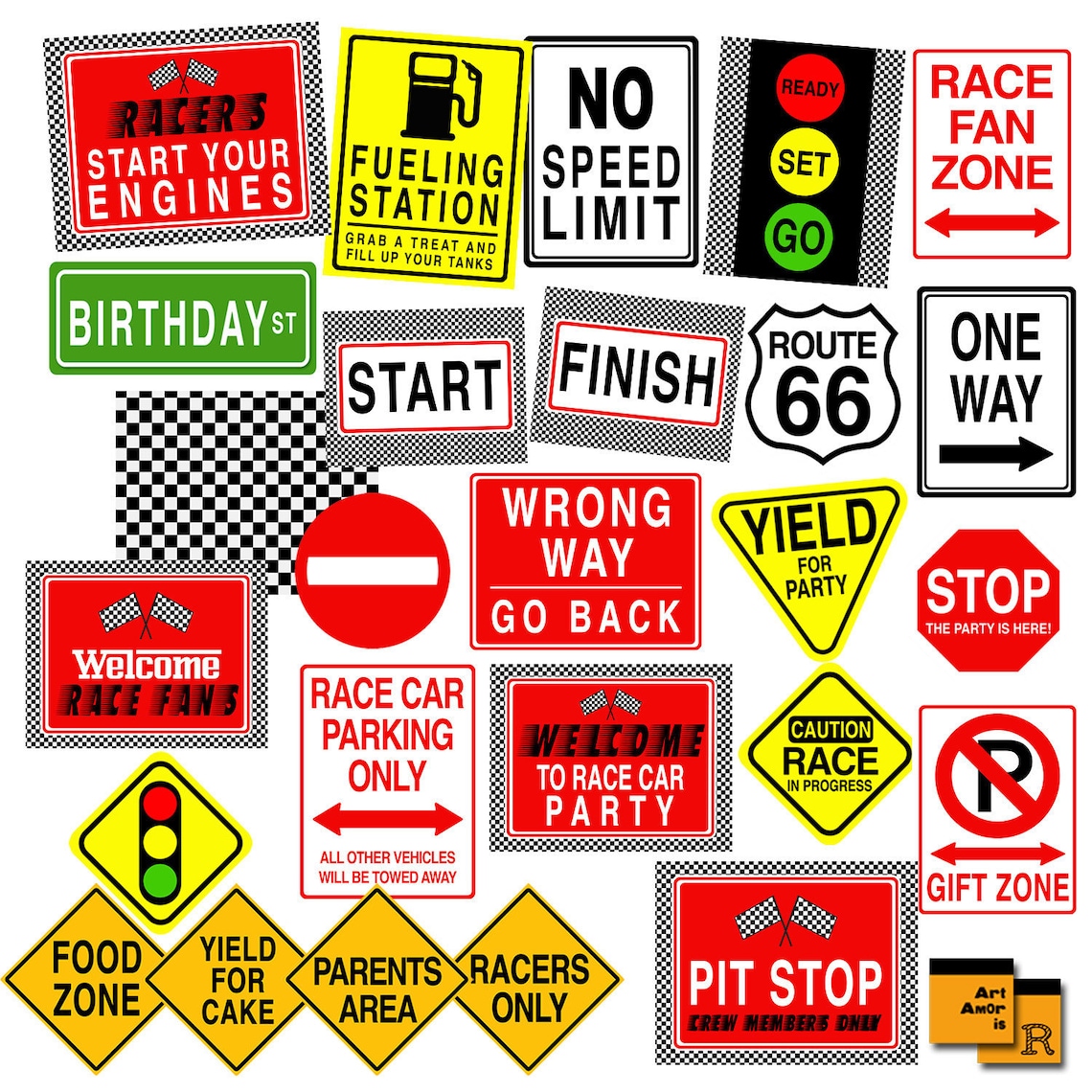 Race Car Party Signs, Racing Birthday Party Printables, Road Signs ...