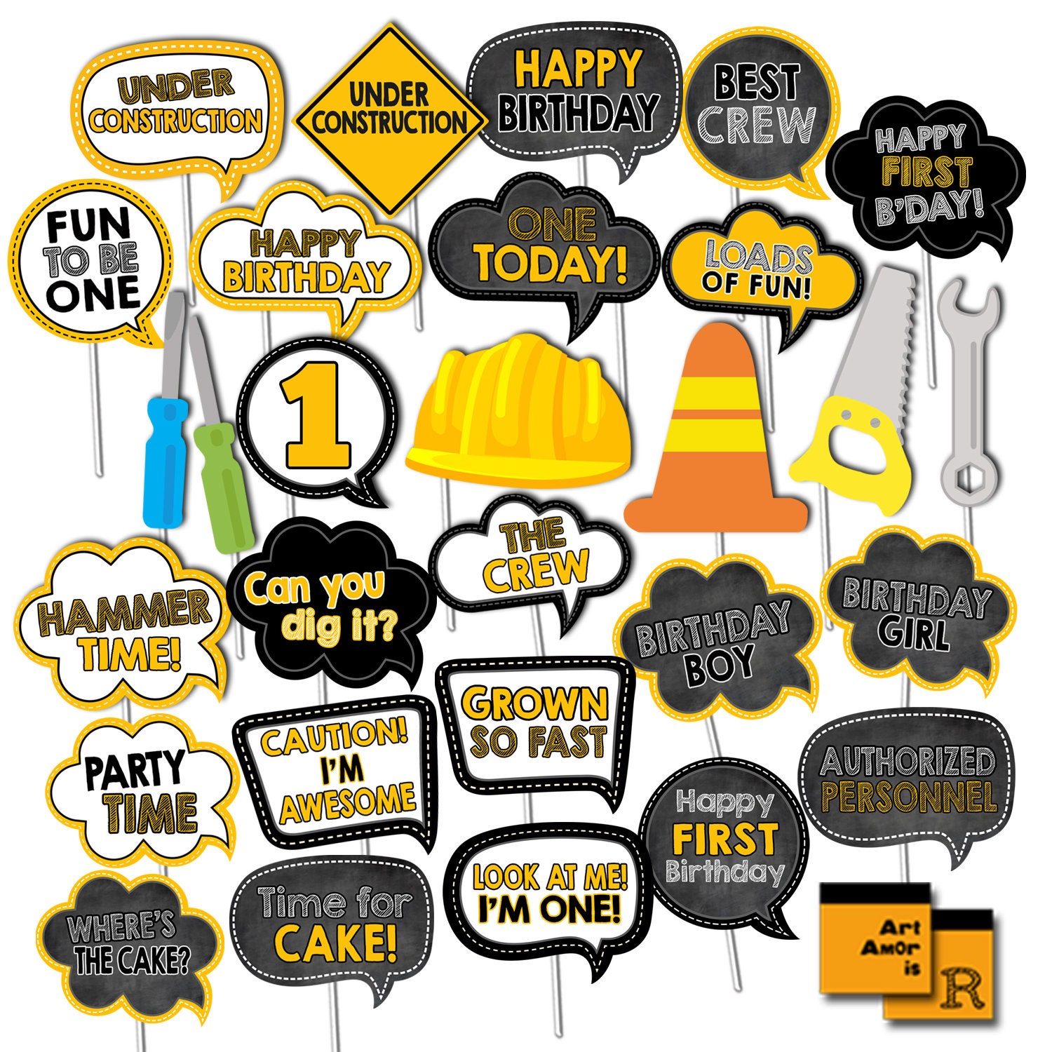 Paper & Party Supplies Digital Files Construction Photo Booth Prop ...