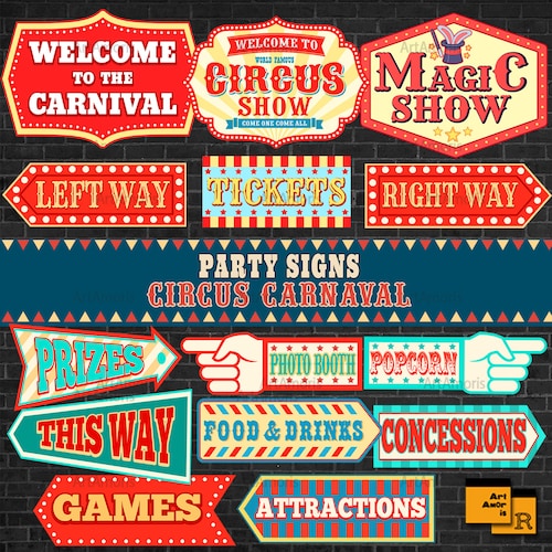Vintage Circus Party Decor Set 13 Carnival Signs Retro - Etsy