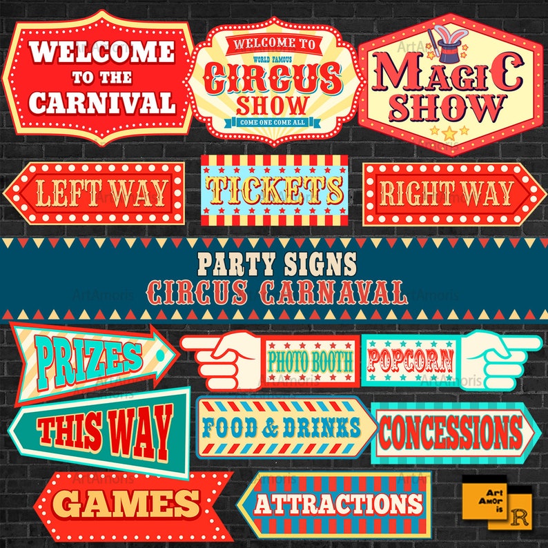 Circus Carnival Signs, Vintage Retro Circus Signs, Circus Birthday ...