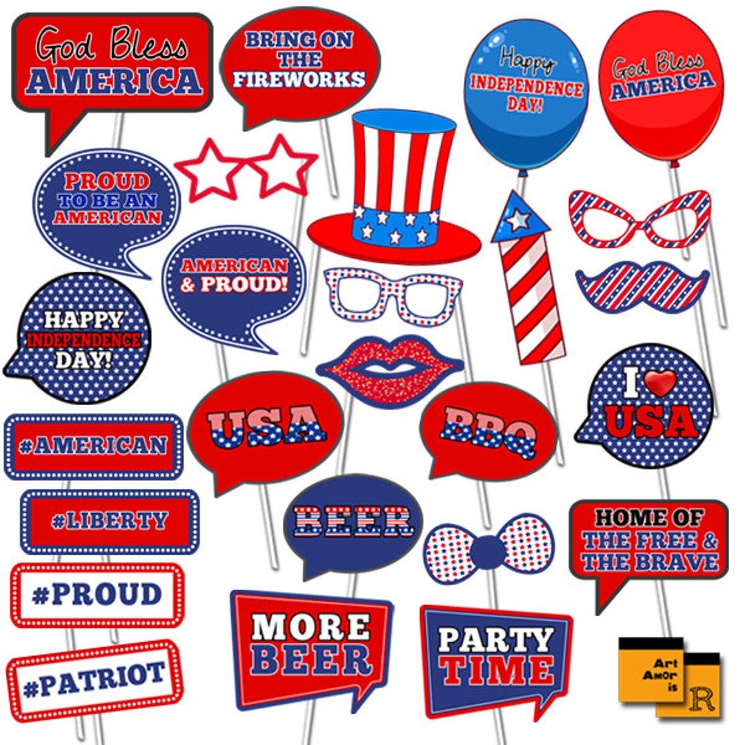 4th of July Photo Booth Props, Printable Independence Day Photo Booth ...