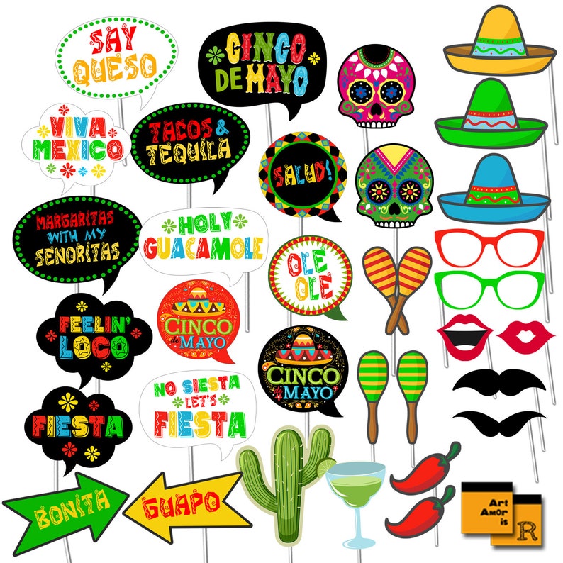 Cinco De Mayo Photo Booth Props, Printable Mexican Fiesta Photo Booth ...