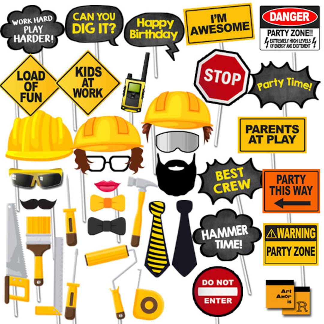 Construction Photo Booth Props, Construction Birthday Party ...