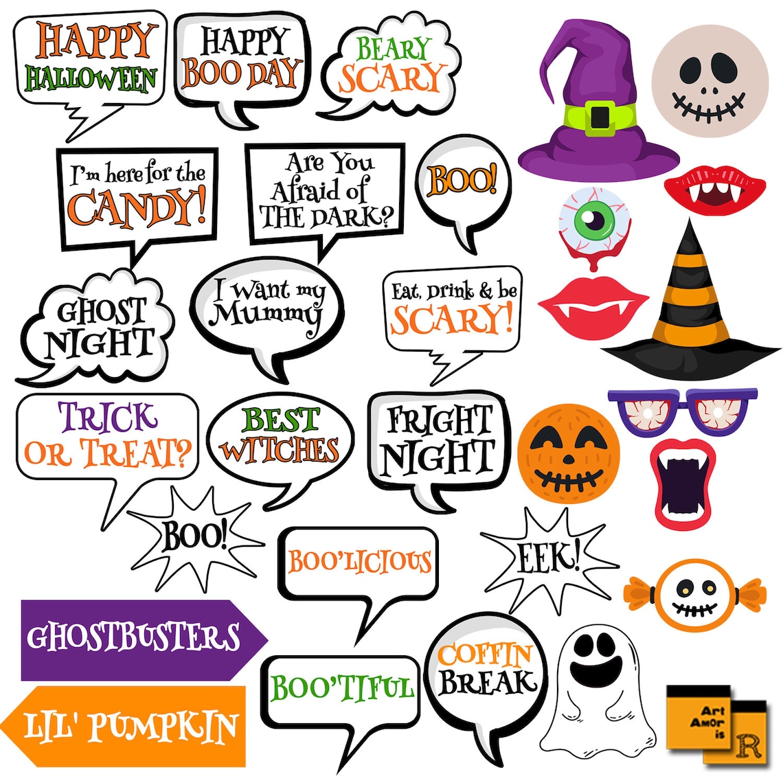 Halloween Photo Booth Props, Funny Halloween Party Printables, Instant ...