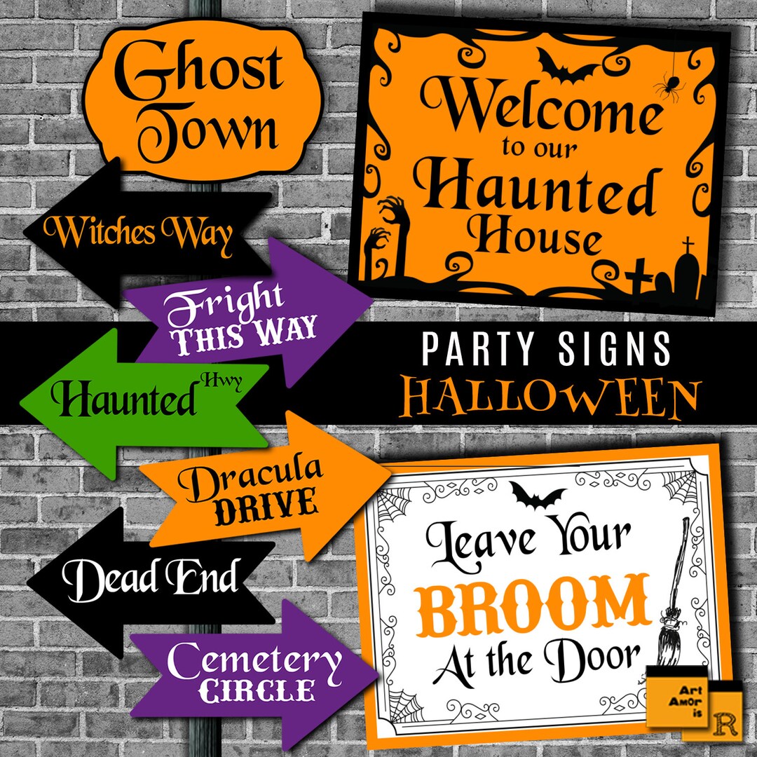 Funny Halloween Party Signs: Adult Printables, Arrow Road Decor ...